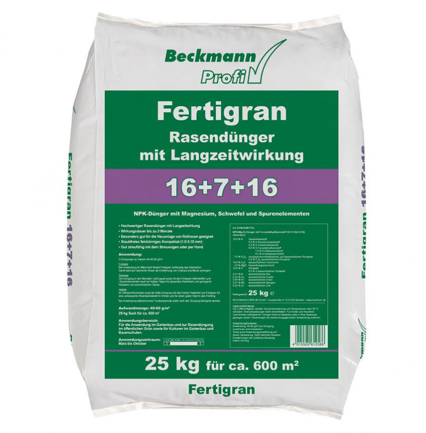 25 kg Rasendünger Fertigran NPK 16+7+16 mit Langzeitwirkung für ca. 60 ...